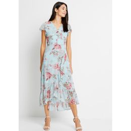 bonprix Damen bonprix Chiffonkleid f&uuml;r eleganten Anlass, aus Polyester, ausgestellte Passform blau 36, N-Gr