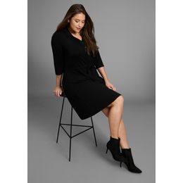 Laura Scott Curve Damen Laura Scott CURVE Jerseykleid &raquo;Gro&szlig;e Gr&ouml;&szlig;en&laquo; mit Polo-Kragen und taillierendem Tunnelzug schwarz 56, N-Gr