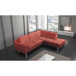 Egoitaliano Ecksofa &raquo;Shakira, Design und Sitzkomfort auf hohem Niveau, tolle Details&laquo; mit Ottomane, L-Form, elegante Metallf&uuml;&szlig;e rot Luxus-Micofaser Lederoptik (