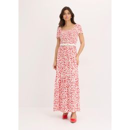 bonprix Damen Maxikleid, rot, Gr. 44, Obermaterial: 95% Viskose, 5% Elasthan, Kleider, ausgestellte Passform, eckiger Ausschnitt, Kurzarm-Design