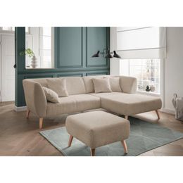 Home Affaire Ecksofa &raquo;Lazio modern und bequem, schmale Armlehnen, tolle Detailverarbeitung&laquo; Holzfu&szlig;farbe w&auml;hlbar, inkl. 4x Zierkissen beige 100% 