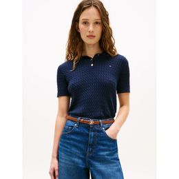 Tommy Hilfiger Damen Poloshirt &raquo;CO CABLE POLO-NK SS SWEATER&laquo; mit Zopfmuster, Regular Fit XL (46)