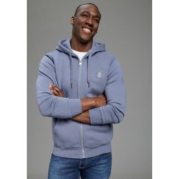 Delmao Herren DELMAO Sweatjacke mit Kapuze, mit Kordelzug, aus angerauter Sweatware, mit Langarm blau XL (56/58)