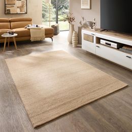 Theko Wollteppich &raquo;Origin Loop Uni&laquo; rechteckig 10 mm H&ouml;he handgetuftet, reine Schurwolle, Unifarben beige Schurwolle B : 40cm 1 Stk., 10mm, L: 60cm