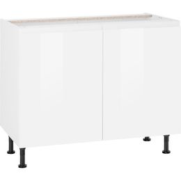 KOCHSTATION Unterschrank &raquo;KS-Avio&laquo; hochwertige Hochglanz-Fronten und h&ouml;henverstellbare F&uuml;&szlig;e, Breite 100cm wei&szlig; wei&szlig; Hochglanz, B/H/T: 100cm x 87cm x 