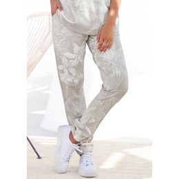 Lascana Damen Lascana Loungehose mit floralem Alloverdruck, Loungewear grau 32/34, N-Gr