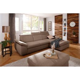 OTTO home Ecksofa &raquo;Mauritius L-Form&laquo; mit Kopfteil- und Armlehnverstellung, Schlaffunktion & Bettkasten braun Struktur fein (100% Polyester);Luxus-