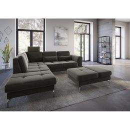 Sit & More sit&more Ecksofa &raquo;Bendigo L-Form&laquo; inklusive Sitztiefenverstellung, Bodenfreiheit 15 cm, in 2 Fu&szlig;farben grau B/H/T: 258cm x 87cm x 226cm, Samtoptik, 
