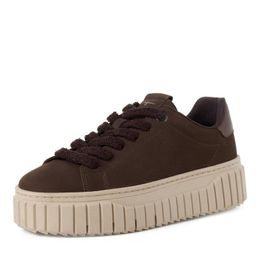 Tamaris Damen Plateausneaker Freizeitschuh, Halbschuh, Schn&uuml;rschuh mit Eye-Catcher Plateau beige 38