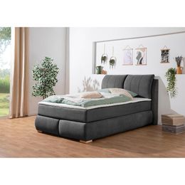 Home Affaire Boxspringbett &raquo;Breitenthal&laquo; abnehmbare R&uuml;ckenkissen mit Klettband grau Struktur (100% Polyester), Liegefl&auml;che B/L: 140cm x 200cm, H2 + H2