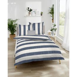 Kaeppel Bettw&auml;sche &raquo;College&laquo; 3 Stk. Mit breiten Streifen blau Mako-Satin, Obermaterial: 100% Baumwolle B/L: 240cm x 220cm, 1 Stk., 2 Stk., Mako-Satin, B/L: 