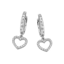 Firetti Damen Paar Creolen &raquo;Schmuck Geschenk Silber 925 Herz&laquo; mit Zirkonia (synth.) silber 14mm, Silber 925 (Sterlingsilber)