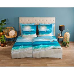 Good Morning Wendebettw&auml;sche &raquo;Sealife&laquo; 2 Stk. 100% Baumwolle, 135x200, Rei&szlig;verschluss, Wendeoptik, Strand Meer, Blau bunt Renforc&eacute;, Obermaterial: 100%