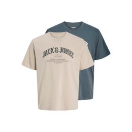 Jack & Jones Jack & Jones Herren T-Shirt &raquo;JJEDENVER LOGO TEE SS O-NECK 2PK MP&laquo; Packung, 2 aus Baumwolle, in Jersey-Qualit&auml;t, gerade Passform, pflegeleicht beige M