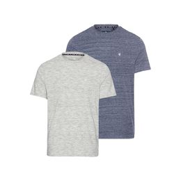 Delmao Herren DELMAO T-Shirt Packung, 2-er Pack, in hochwertiger Melange-Optik mit dezenter Logo-Stickerei blau XL (56/58)
