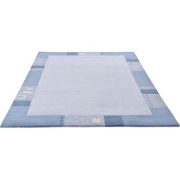 Theko Wollteppich &raquo;Royal Ganges&laquo; rechteckig 13 mm H&ouml;he 95% Wolle, mit Bord&uuml;re, ideal im Wohnzimmer & Schlafzimmer blau Viskose, Wolle B : 60cm 1 Stk.,