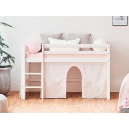 Hoppekids Hochbett &raquo;&laquo;Winter Wonderland&raquo;&laquo; Set, 70x160, umbaubar mit Vorhang-Set Winter wei&szlig; Kiefer massiv Liegefl&auml;che B/L: 70cm x 160cm, H3, Schaumstoffmatratze