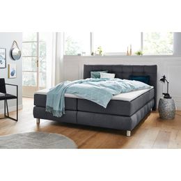Home Affaire Boxspringbett &raquo;Salo XXL&laquo; in Samtoptik oder Struktur, 6 Breiten in &Uuml;berl&auml;nge 220cm, 4 H&auml;rtegrade grau Struktur, Liegefl&auml;che B/L: 180cm x 