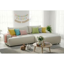 Trendmanufaktur Ecksofa &raquo;Fordon, Schlafsofa mit Bettkasten, Couch in L-Form, Breite 250 cm&laquo; in Struktur LUMOS, 3D-Effekt, sandgrau, Recamiere rechts 
