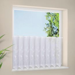 GERSTER Scheibengardine &raquo;Arina&laquo; Durchzugl&ouml;cher 1 Stk. tlg. Stickerei-Bistro mit Blumen bestickt wei&szlig; Wirkware, Polyester 60cm, Durchzugl&ouml;cher, 150cm