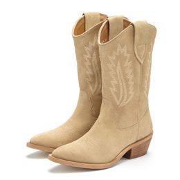 Lascana Damen Lascana Chelseaboots &raquo;Stiefel,&laquo; Cowboy Stiefelette, Western Stiefel, Ankleboots aus hochwertigem Leder beige 41