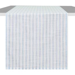 OTTO home Tischl&auml;ufer &raquo;Marric&laquo; halbtransparenter Tischl&auml;ufer, Leinenoptik mit Streifen blau Polyester B/L: 40cm x 160cm, 1 Stk.