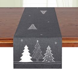 Delindo Lifestyle Tischl&auml;ufer &raquo;Tannenbaum&laquo; Glattes Gewebe, bestickt grau Polyester B/L: 40cm x 140cm, 1 Stk., rechteckig