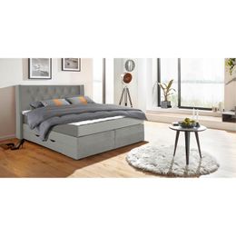 Home Affaire Boxspringbett &raquo;Elegance&laquo; mit sch&ouml;ner Knopfheftung, in den H&auml;rtegraden H2 & H3, inkl. Schubladen grau Samtoptik (100% Polyester);Struktur 