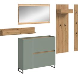 Home Affaire Garderoben-Set &raquo;EVRID, 5-teilig, Breite 236 cm, inkl. Beleuchtung&laquo; best. aus: Wandboard, Kommode, Spiegel, Garderobenpaneel, Hakenleiste,