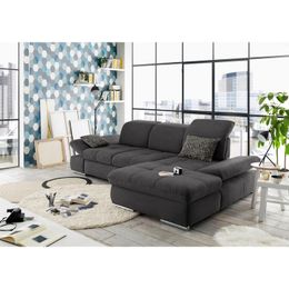 set one by Musterring Ecksofa &raquo;SO4100 V&laquo; mit verstellbaren Kopfteilen, wahlweise mit Funktionen, Cord-Bezug grau B/H/T: 284cm x 80cm x 190cm, Luxus-