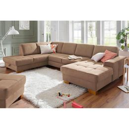 OTTO home Wohnlandschaft &raquo;Puccini U-Form&laquo; mit Federkern, Sitztiefenverstellung, Kontrastnaht braun Luxus-Microfaser (100% Polyester);Luxus-Microfaser 