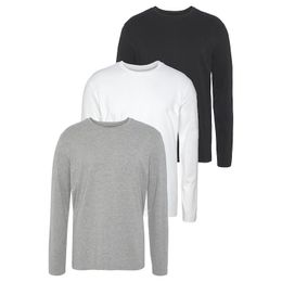 MAN'S WORLD Man's World Herren Langarmshirt &raquo;neue Farbe !&laquo; 3er-Pack, Langarm, unifarben, aus Baumwolle, im 3er-Pack schwarz-wei&szlig; 56/58 (XL)