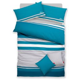 s.Oliver Bettw&auml;sche &raquo;Fenja in Gr. 135x200 oder 155x220 cm&laquo; 2 gestreifte Bettw&auml;sche, mit GRATIS-Zugabe: 2x Kissenh&uuml;llen blau Renforc&eacute;, Obermaterial: 