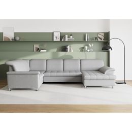 DOMO collection Wohnlandschaft &raquo;FRANZI 344x206x81 cm, elegant, komfortabel&laquo; U-Form, Recamiere rechts, silber, B/T: 344/206 cm silber Flachgewebe (100%