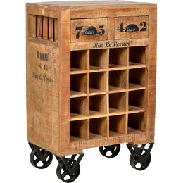 Sit K&uuml;chenwagen &raquo;RUSTIC Mangoholz mit Weinregal & 16 Flaschenf&auml;chern&laquo; Integriertes Flaschenregal f&uuml;r bis zu 16 Weinflaschen beige Massivholz, Metall B