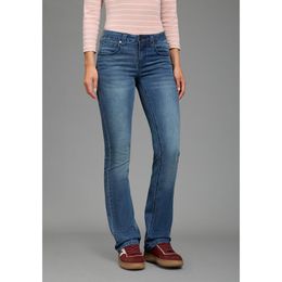 Arizona Damen Bootcut-Jeans &raquo;Shaping&laquo; bootcut, Kontrastn&auml;hte, Used-Look-Waschung, niedrige Leibh&ouml;he blau 38, N-Gr