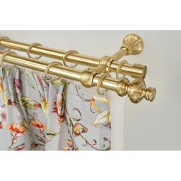 Garesa Gardinenstange &raquo;ANDREA&laquo; &Oslash; 20 mm 2 l&auml;ufig-l&auml;ufig Wunschma&szlig;l&auml;nge Vorhanggarnitur, verl&auml;ngerbar, Endknopf Profil gro&szlig;, mit Ringen gold Metall B/L:
