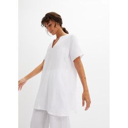 bonprix Damen bonprix Longtunika f&uuml;r entspannten Look, Regular Fit, Kurzarm-Design wei&szlig; 48