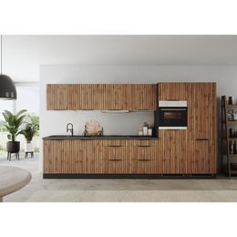 KOCHSTATION K&uuml;chenzeile &raquo;KS-Lagos, Breite 360 cm, wahlweise mit E-Ger&auml;ten&laquo; GK-oder Induktionskochfeld, Sp&uuml;le edelstahl oder schwarz beige B/H/T: 360cm