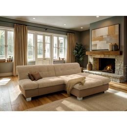 DOMO collection Ecksofa &raquo;100031 234x157 cm, kompakt, komfortabel & bequem, L-Form&laquo; whlw. mit Bettfunktion und Armteilverstellung braun 90% Polyester, 