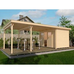 Weka Gartenhaus &raquo;225 B Gr.2, mit Flachdach&laquo; aus naturbelassenem Fichtenholz beige Massivholz Fu&szlig;boden im Gartenhaus, ohne R&uuml;ck- und Seitenwand