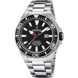 Festina Herren Taucheruhr &raquo;Diver Collection&laquo; Armbanduhr, Quarzuhr, Herrenuhr, Edelstahlarmband, Datum, Saphirglas silber Einheitsgr&ouml;&szlig;e