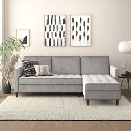 Ecksofa &raquo;Presley, L-Form,&laquo; Ecksofa mit Bett-Funktion und Stauraum, verstellbare R&uuml;ckenlehne grau Veloursstoff 100% Polyester B/H/T: 213cm x 83cm x 