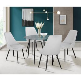 OTTO home Essgruppe &raquo;Danny-Malio&laquo; Set, Set 100 cm, 5 Stk. tlg. Glastisch 100x100 cm mit 4 St&uuml;hlen (Veloursstoff), Gestell aus Metall grau Glas, Metall