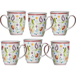 Ritzenhoff & Breker Becher &raquo;Doppio Shanti, 6-teilig&laquo; Paisley-Bl&uuml;ten-Dekor bunt Porzellan &Oslash; 9cm x 10cm, 320ml, 6 Stk.