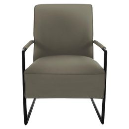 K+w Komfort & Wohnen K+W Komfort & Wohnen Cocktailsessel mit bezogenen Armlehnen, Gestell in Metall schwarz Struktur beige Leder Longlife BRONCO, B/H/T: 62cm x 77cm x 83cm