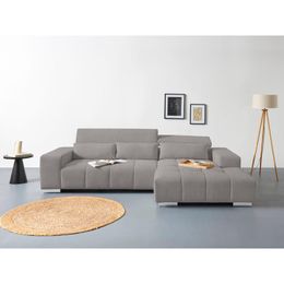 COTTA Ecksofa &raquo;Orion L-Form, B: 307 cm&laquo; 2x Kopfteilverstellung & 3 Nierenkissen grau 100% Polyester B/H/T: 307cm x 73cm x 186cm, Struktur fein, 