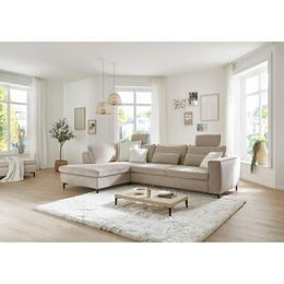 Die PlanBar Ecksofa &raquo;MP-IN24153, L-Form, Breite 289 cm&laquo; wahlweise mit Schlaffunktion und verstellbaren Kopfst&uuml;tzen beige 100% Polyester B/H/T: 289cm x
