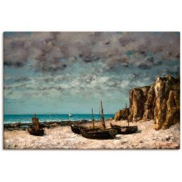 Artland Leinwandbild &raquo;Boote am Strand von Etretat. Um 1872/75&laquo; 1 Stk. tlg. auf Holzrahmen gespannt braun Leinwand B/H/T: 90cm x 60cm, Leinwandbild Querformat,