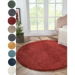 MyFlair Hochflor-Teppich &raquo;My Shaggy&laquo; rund 37 mm H&ouml;he Shaggy, Uni Farben, leicht gl&auml;nzend, Microfaser, extra flauschig rot Polypropylen (PP) B : 150cm &Oslash; 150cm 